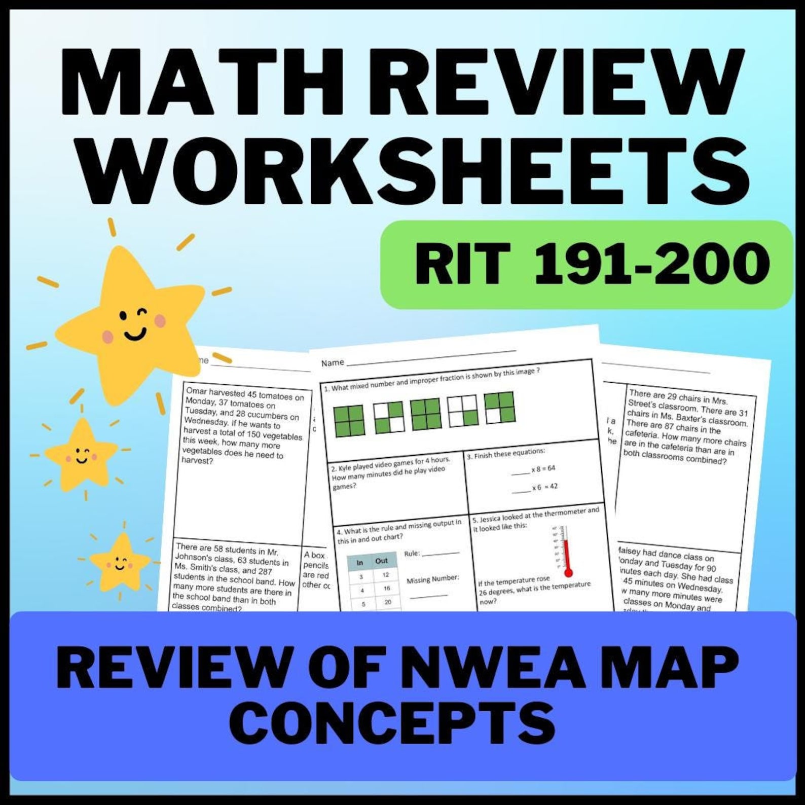 Math Practice Worksheets NWEA MAP Prep RIT Band 191-200 Test Prep - Etsy