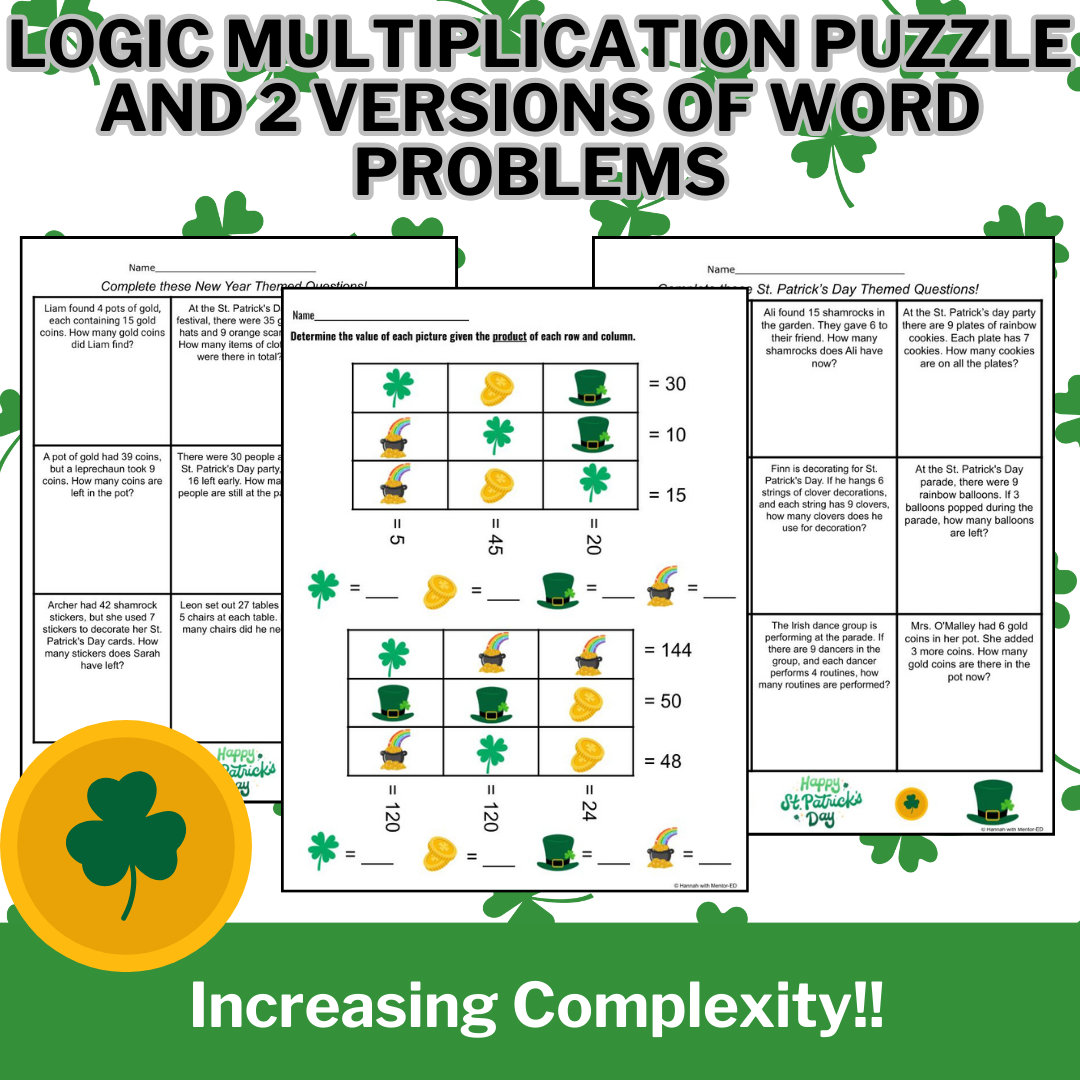 St. Patrick's Day Multiplication Math Fact Pack No Prep Activity Pack ...