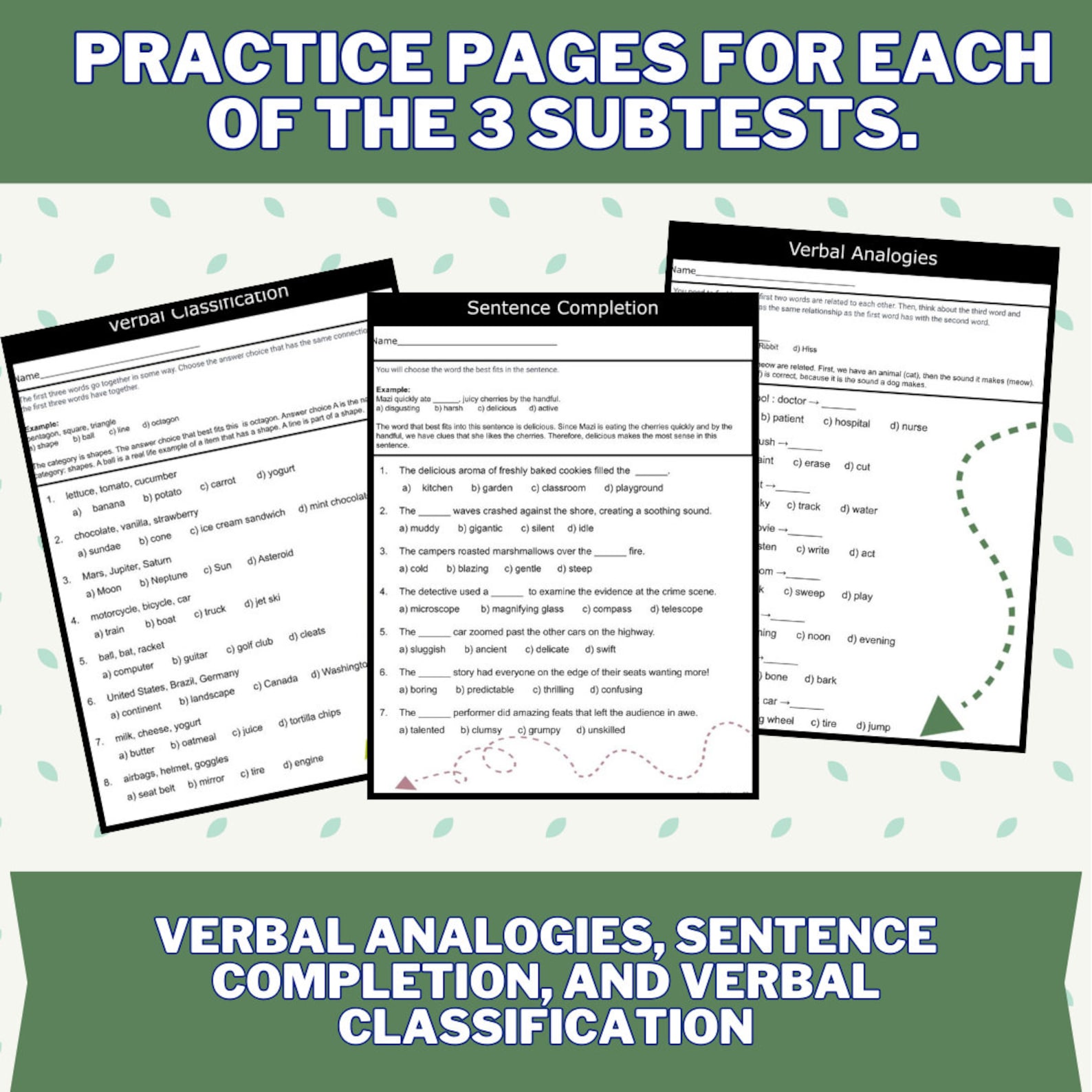 Cogat Test Verbal Subtest (ages 9-10) 2nd/3rd Grade Practice (gifted ...