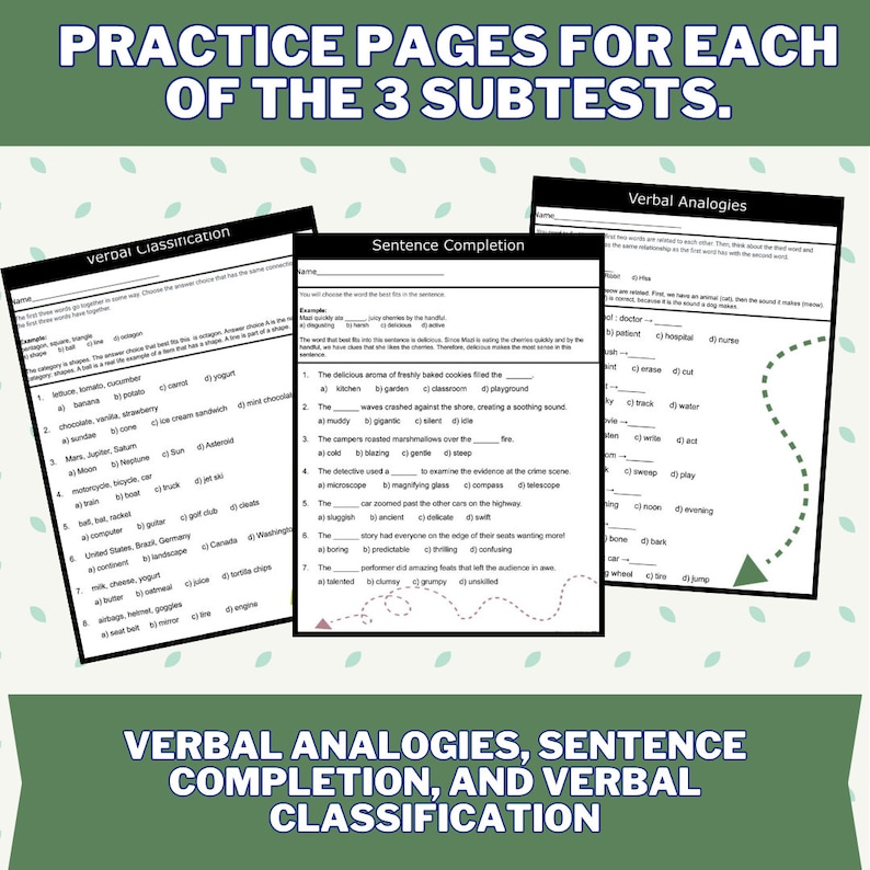 Cogat Test Verbal Subtest (ages 9-10) 2nd/3rd Grade Practice (gifted ...