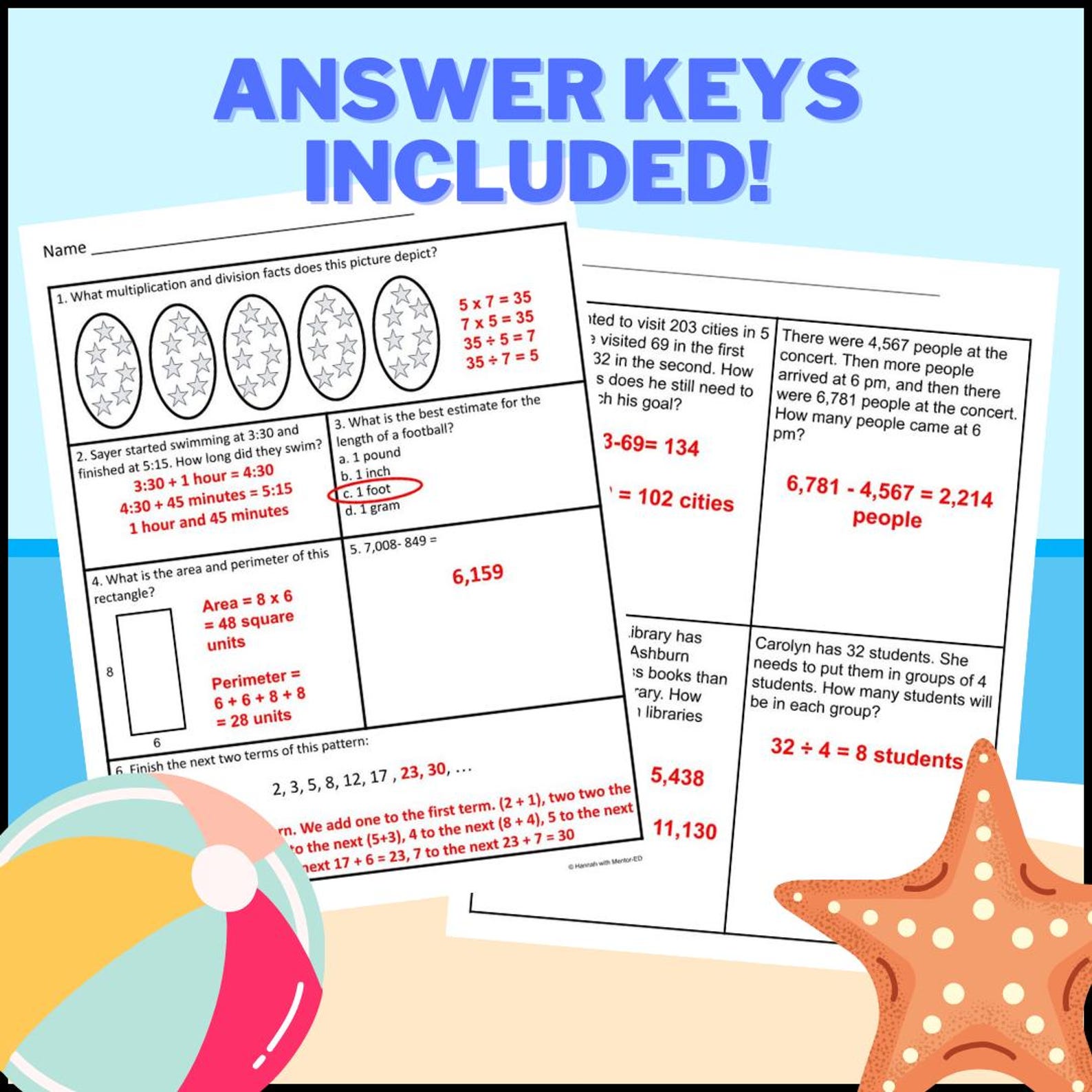 Third Grade Summer Math Review Pack (3rd Graders Moving to 4th ...