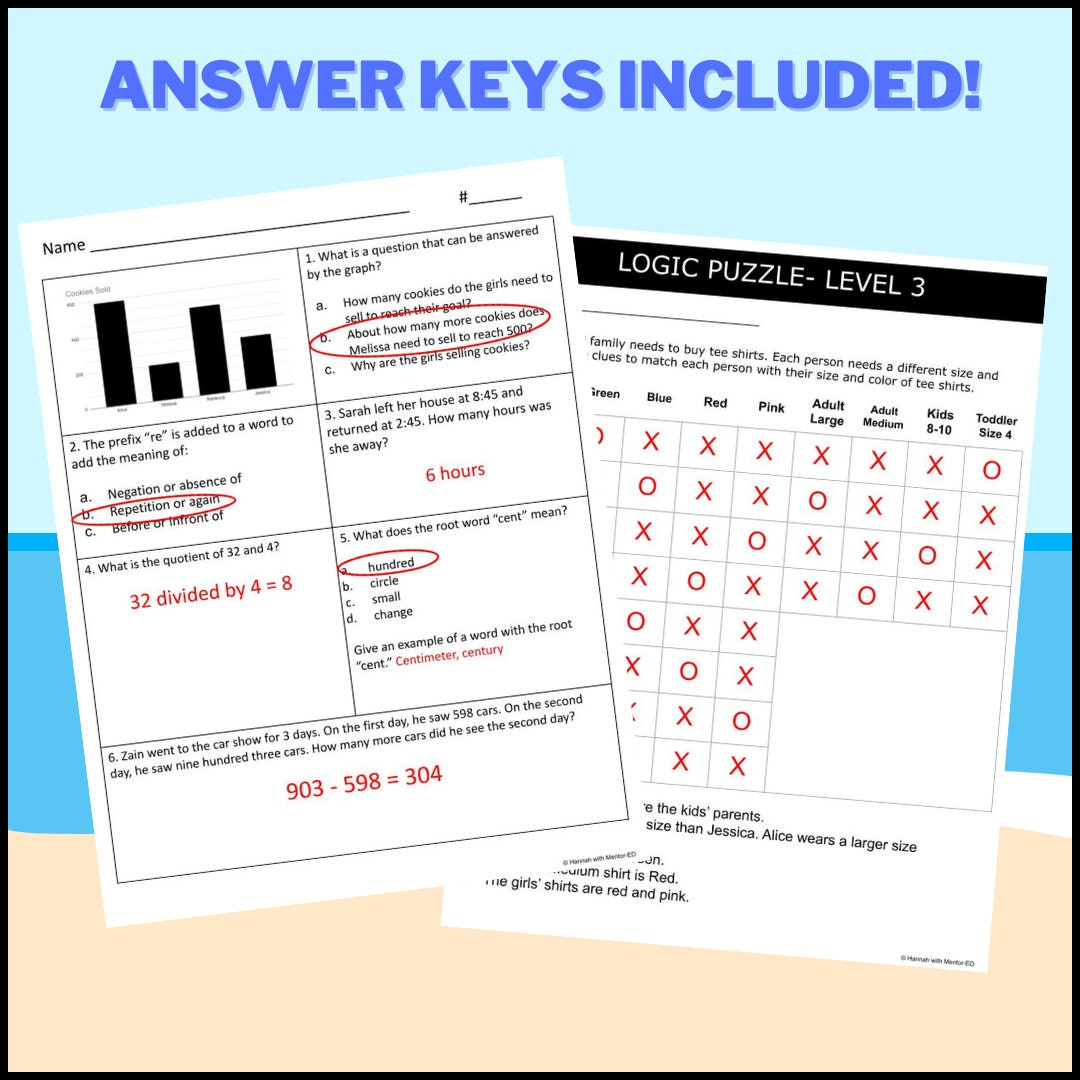 Third Grade Summer Activity Review Pack (3rd Graders Moving to 4th ...