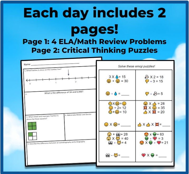 Third Grade Summer Activity Review Pack 3rd Moving to 4th - Etsy