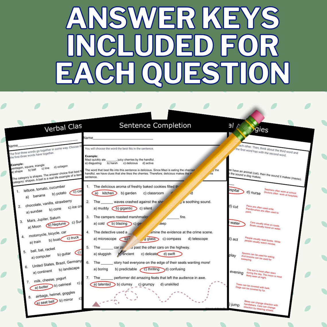 Cogat Test Verbal Subtest (ages 9-10) 2nd/3rd Grade Practice (gifted ...