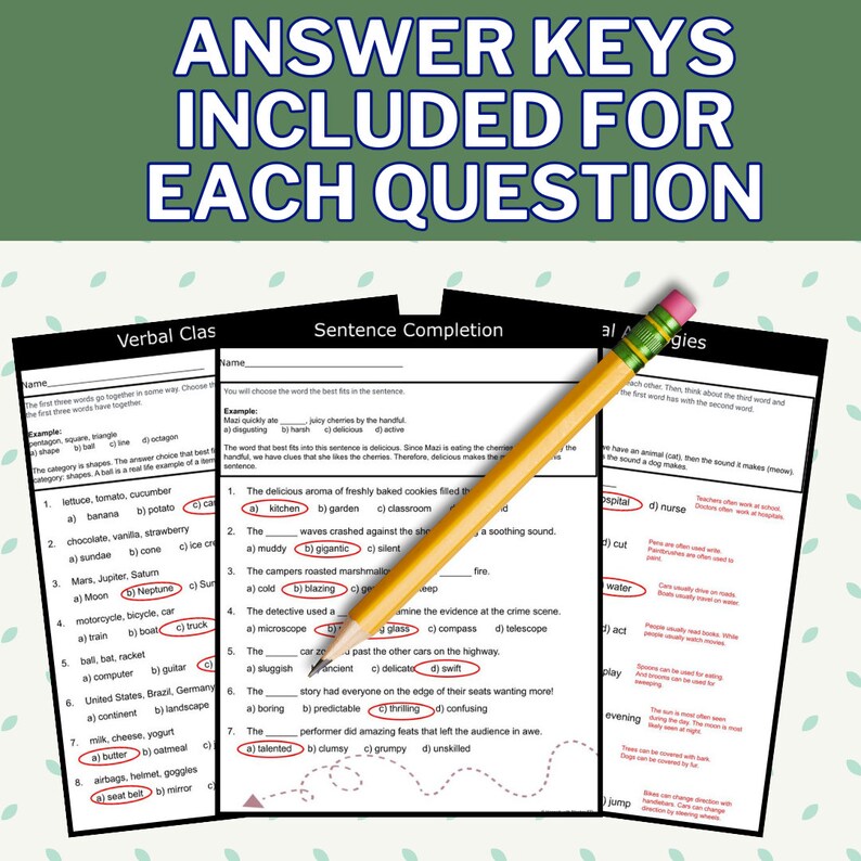 Cogat Test Verbal Subtest (ages 9-10) 2nd/3rd Grade Practice (gifted ...