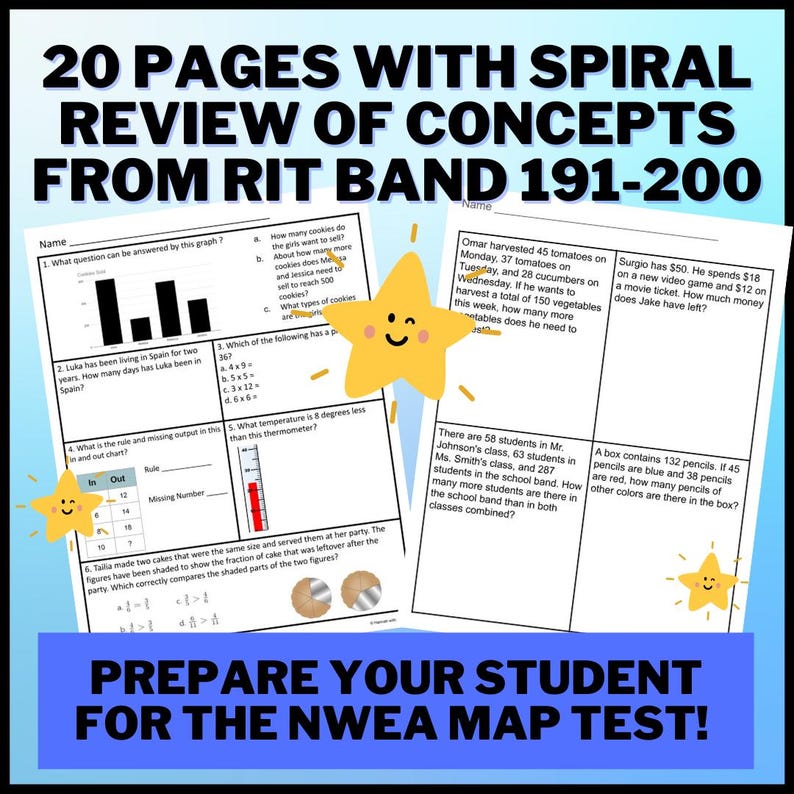 Math Practice Worksheets NWEA MAP Prep RIT Band 191-200 Test Prep - Etsy