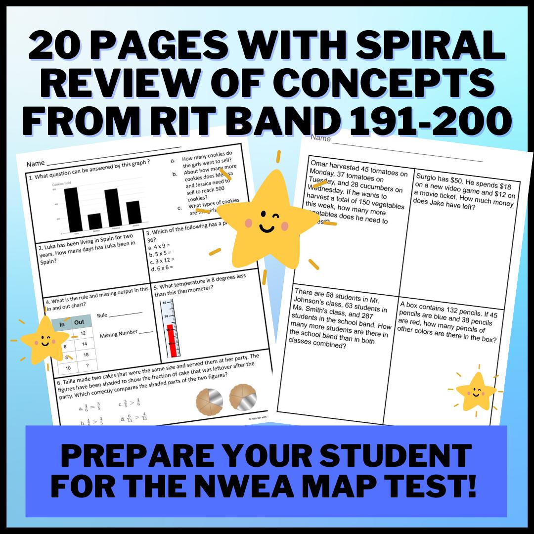Math Practice Worksheets NWEA MAP Prep RIT Band 191-200 Test Prep - Etsy
