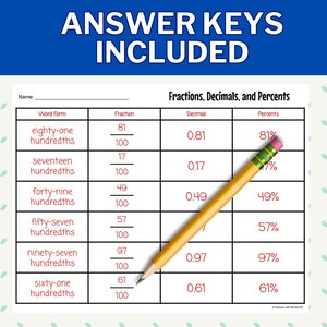 Converting Fractions, Decimals, and Percent Math Worksheets Activity or ...