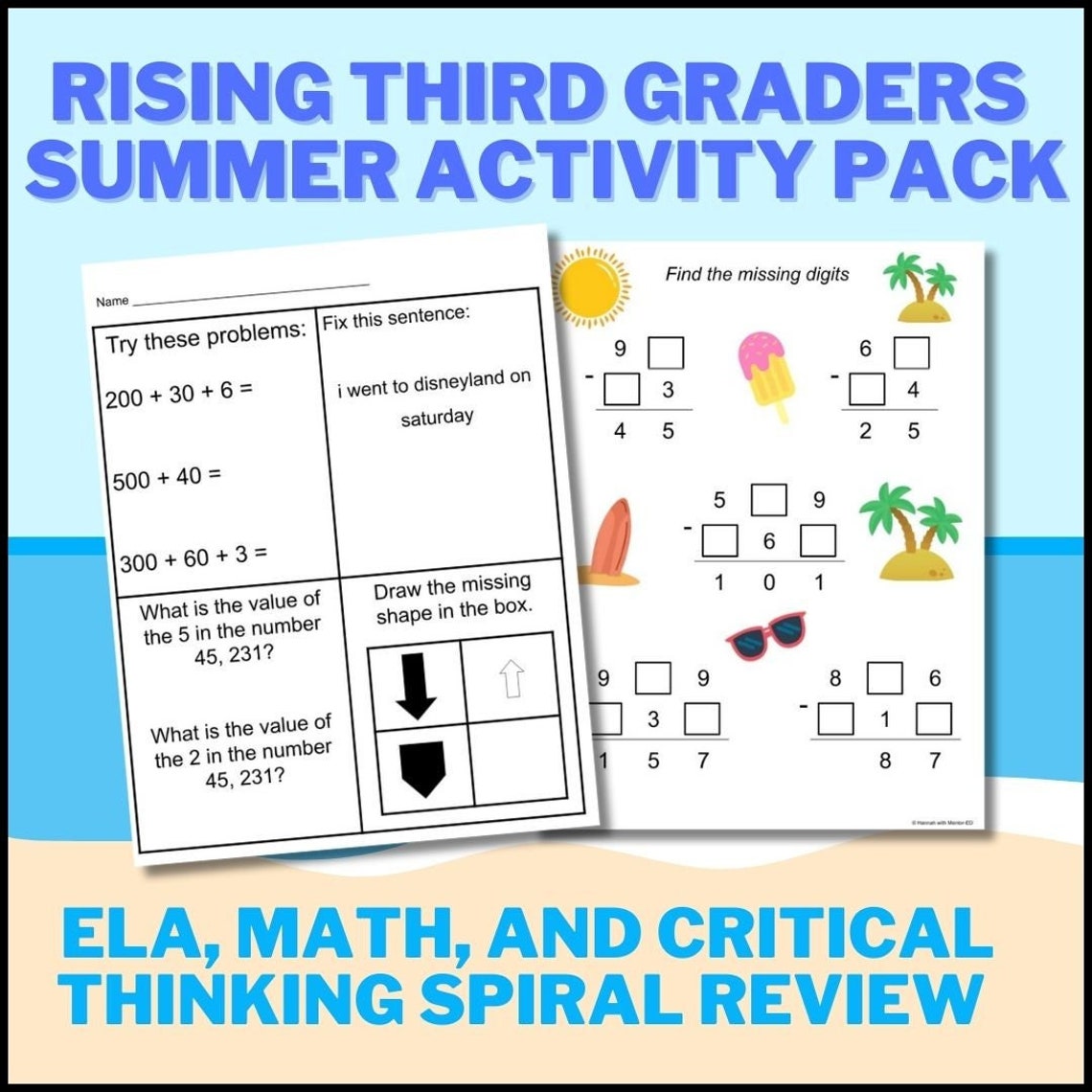 Second Grade Summer Activity Review Pack (2nd Moving to 3rd) Reading ...