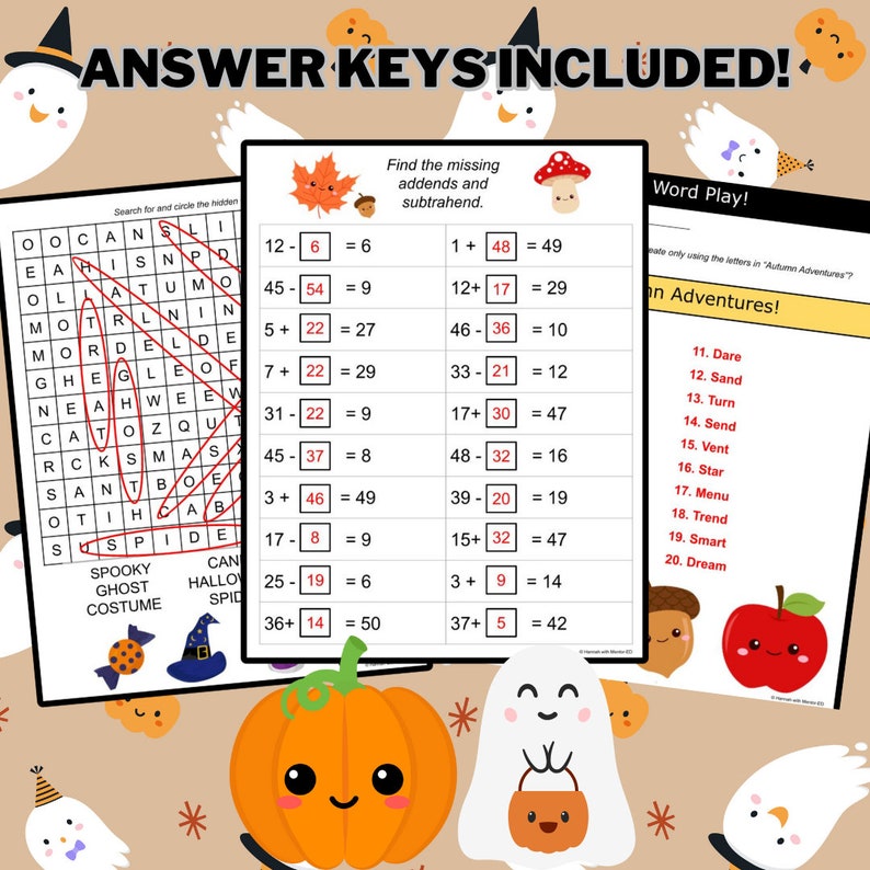 Halloween/fall Puzzle and Activity Worksheets Word Searches, Sudoku ...