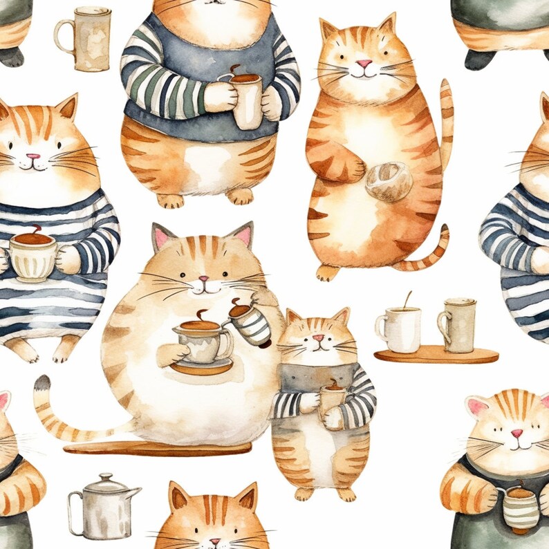 Cats With Coffee Pattern - Etsy