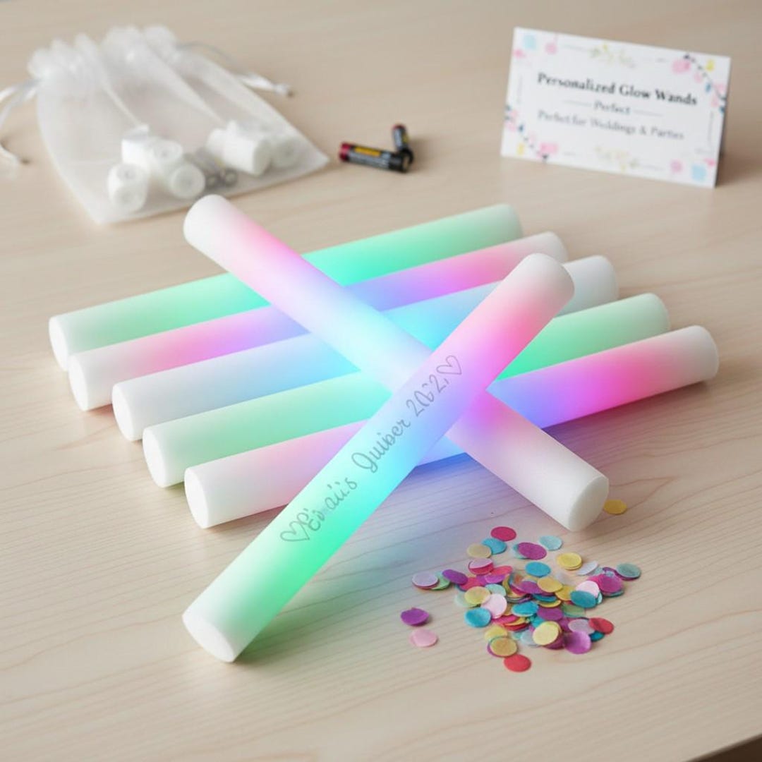 90 Personalized LED Foam Party Sticks | Custom Wedding Glow Sticks ...