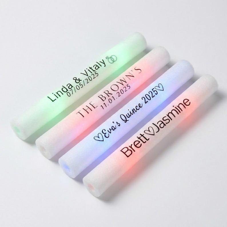 30 Personalized LED Foam Glow Sticks | Custom Light up Wedding Wands ...