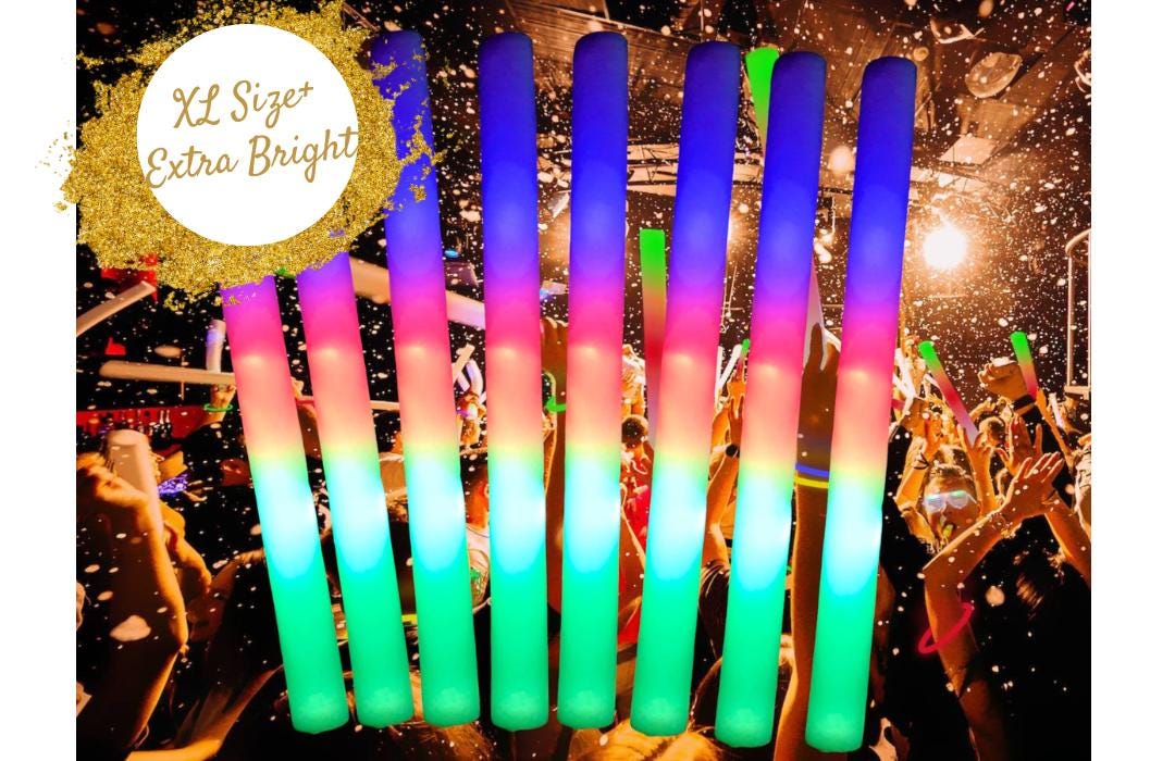 35 LED Foam Sticks, Jumbo Size 18 Inches, Extra Vibrant Colors, Light ...
