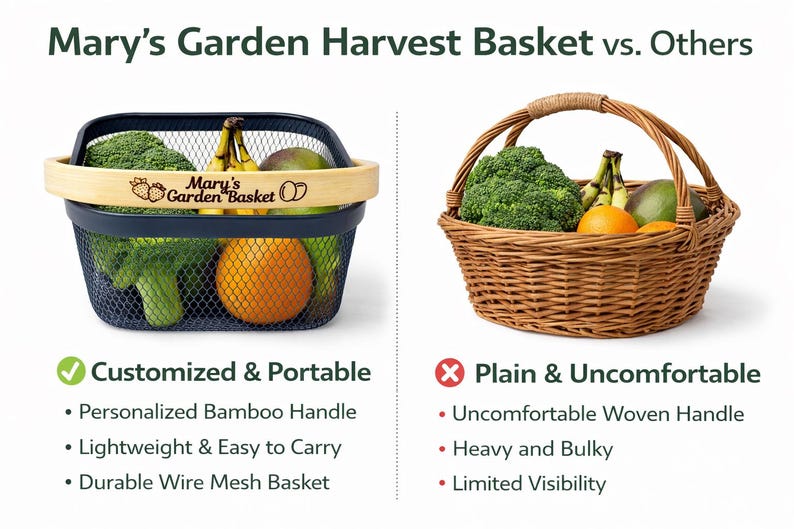 Personalized Harvest Basket With Custom Name – Gray Metal Mesh Garden ...