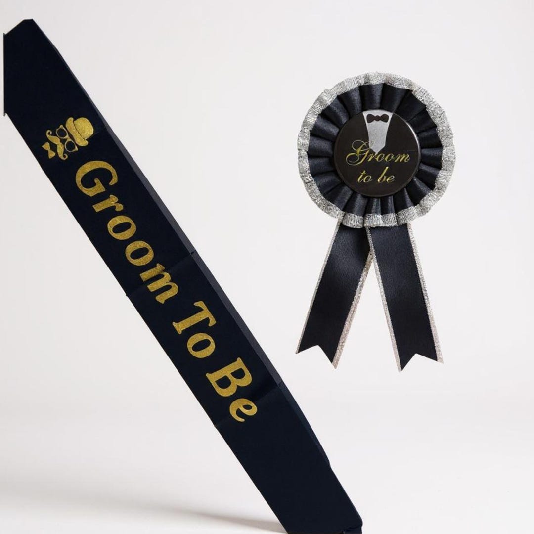 Groom to Be Black Silk Sash & Badge Set: Bachelor Party Accessories and ...