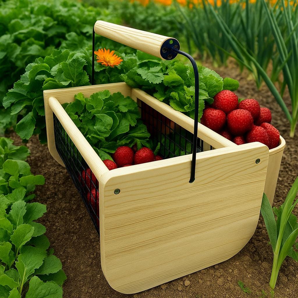 Handmade Wooden Harvest Basket – Garden Gathering Hod With Rotating ...