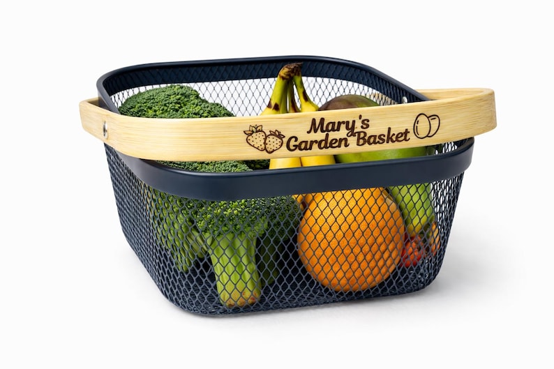 Personalized Harvest Basket With Custom Name – Gray Metal Mesh Garden ...