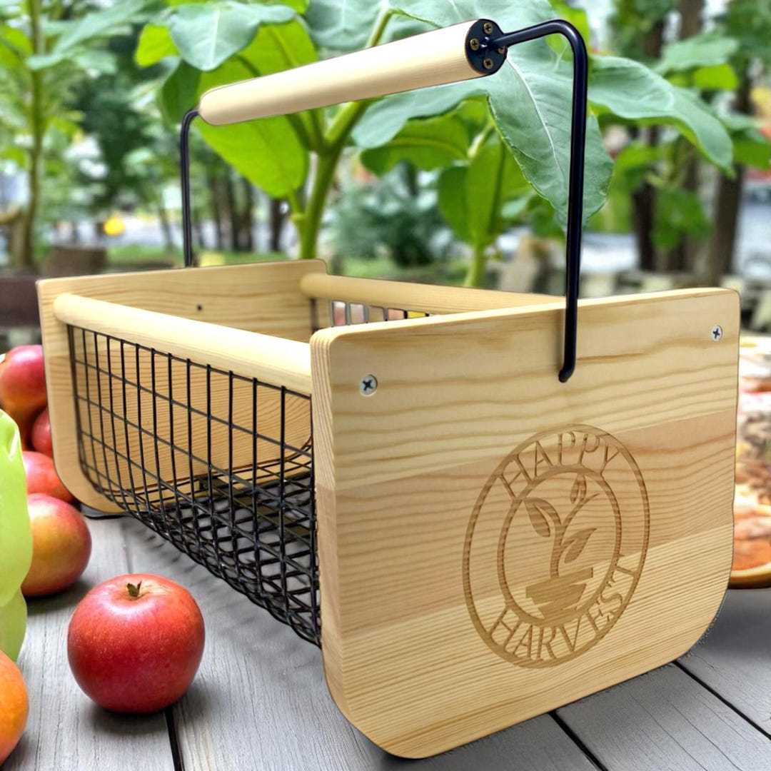 Personalized Garden Harvest Basket With Rotating Handle – Wooden Hod ...
