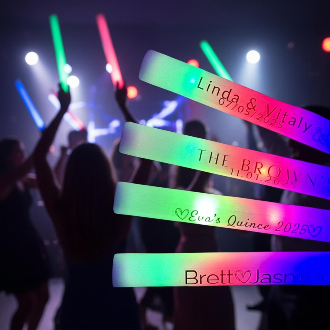 100 Personalized LED Foam Glow Sticks – Custom Wedding Wands With Hand ...