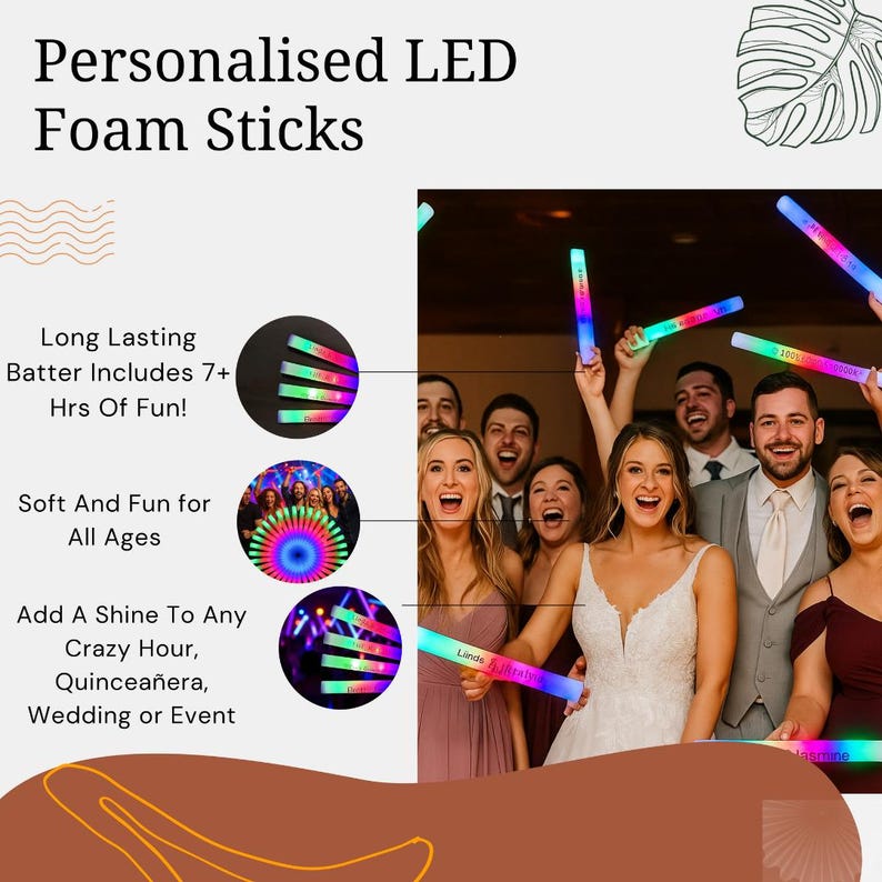 60 Personalized LED Foam Party Sticks | Quinceañera Glow Sticks ...