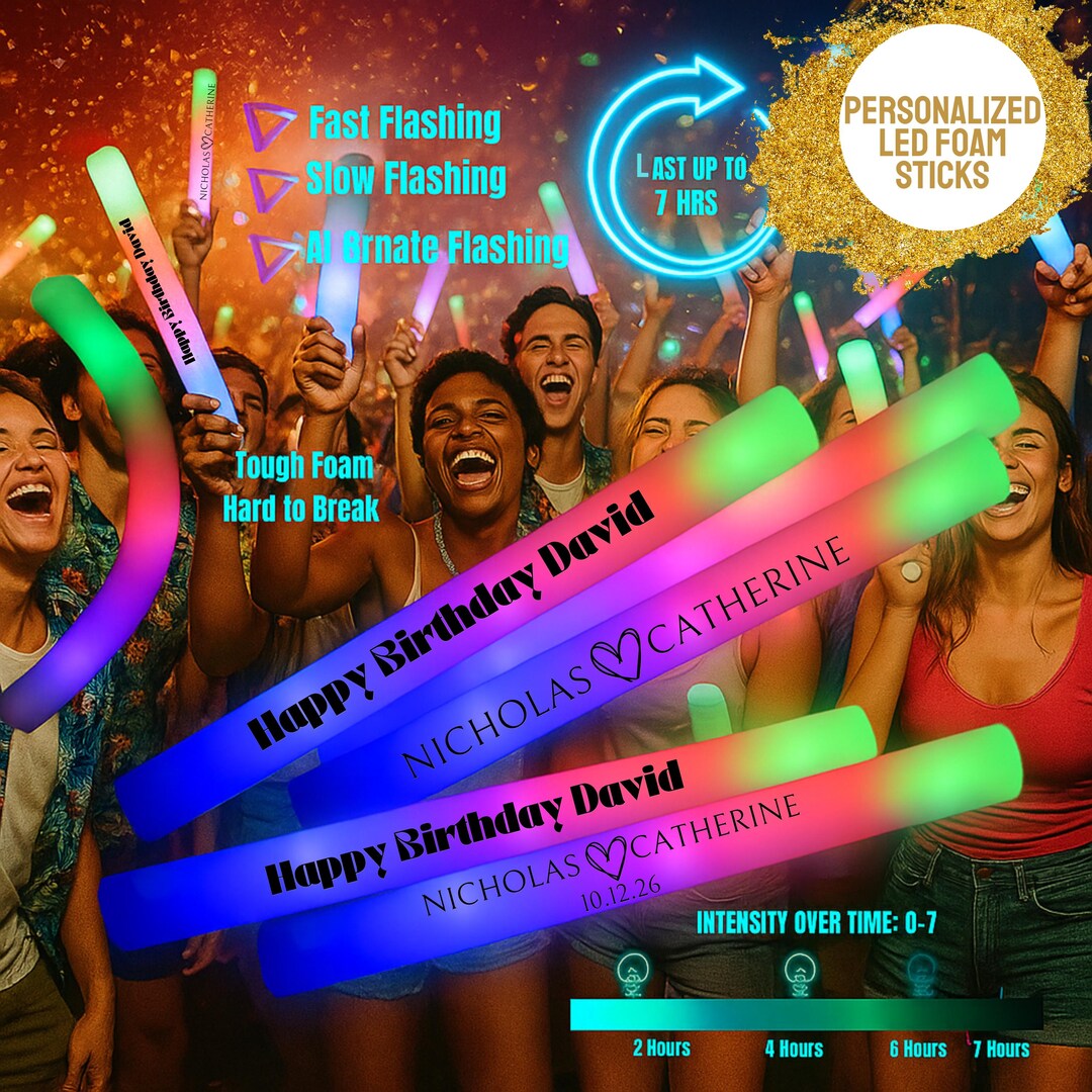 Custom LED Foam Glow Sticks: Personalized Party Glow Stick Wands ...