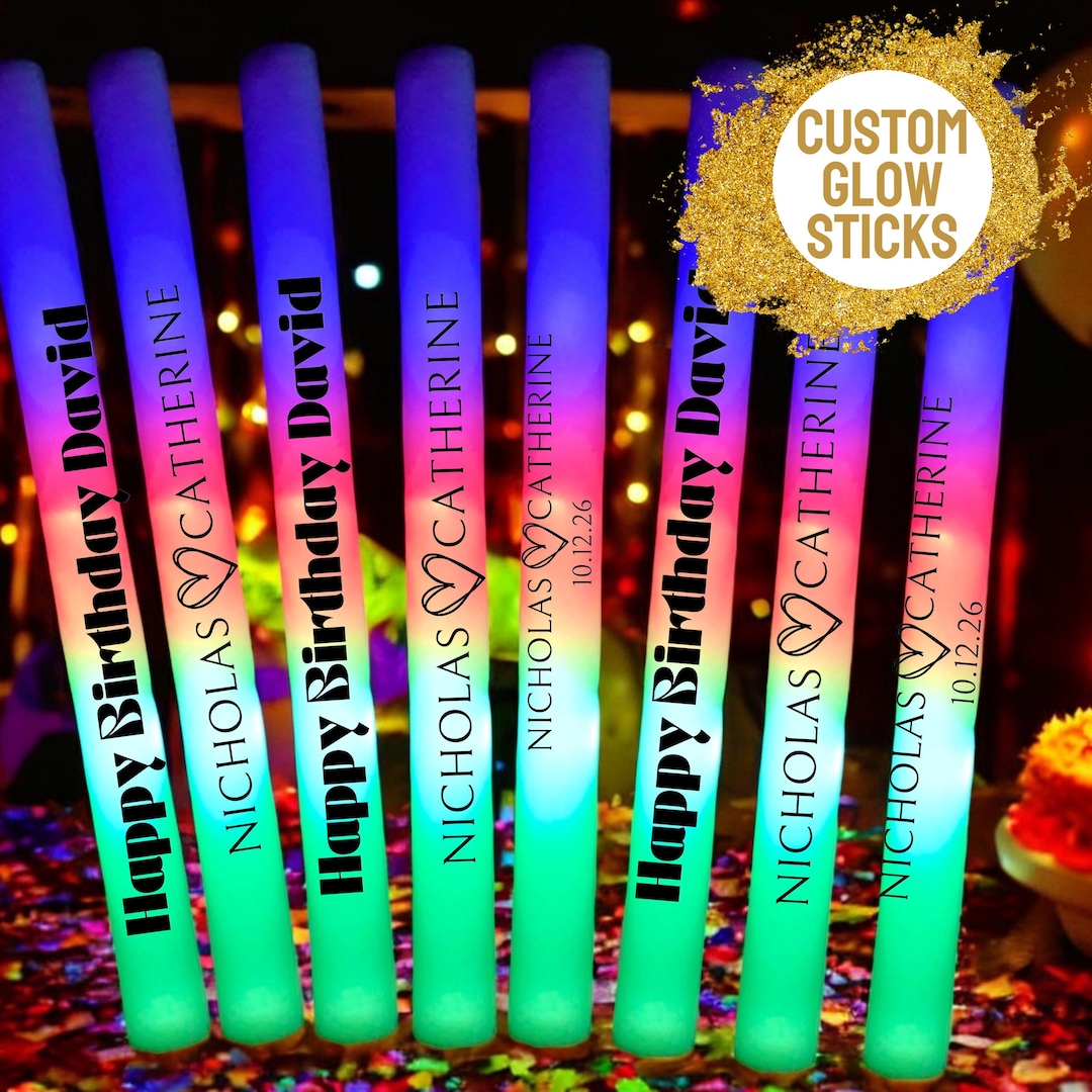 Custom Text LED Glow Sticks: Personalized Party Favors - 20 Pack Glow ...