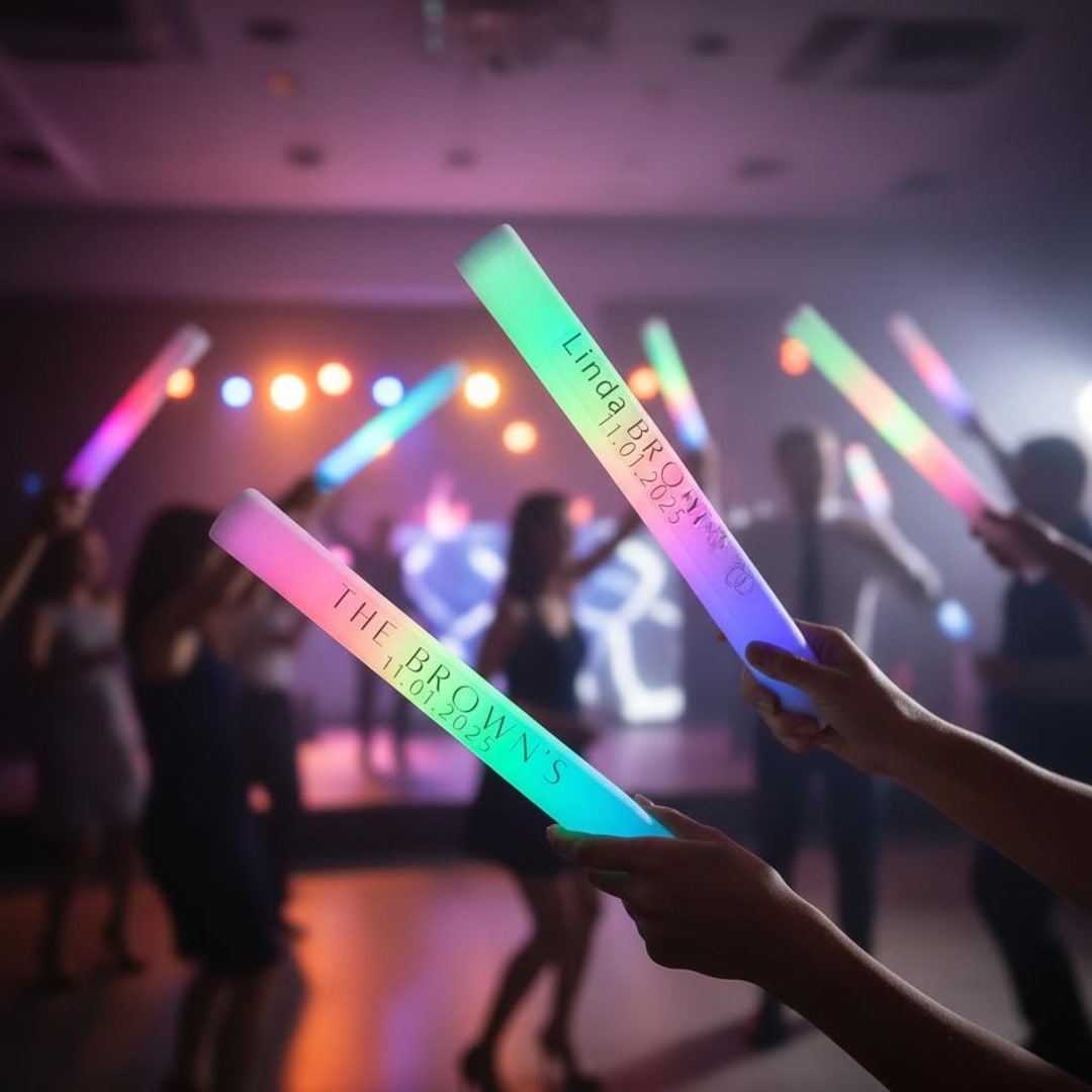 100 Personalized LED Foam Sticks | Light-up Wedding Wands Custom Hand ...