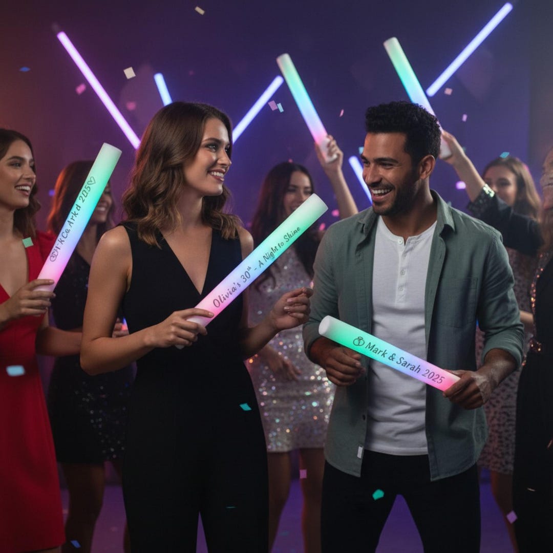Personalized LED Foam Glow Sticks 100 Pack – Custom Light up Wedding ...