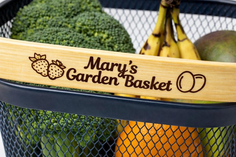 Personalized Gray Metal Mesh Harvest Basket With Custom Name Handle ...
