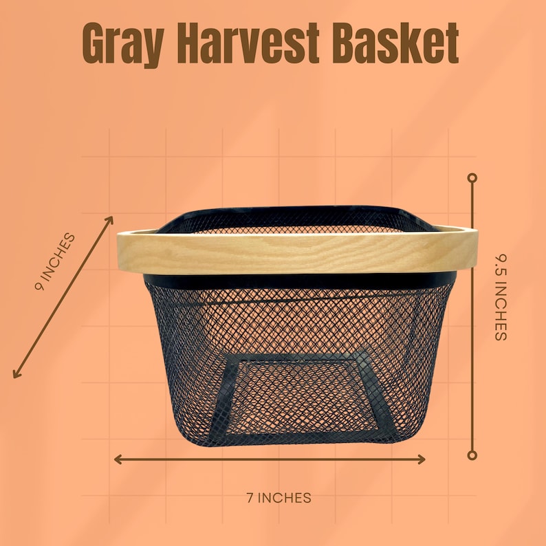 Personalized Gray Metal Mesh Harvest Basket With Custom Name Handle ...