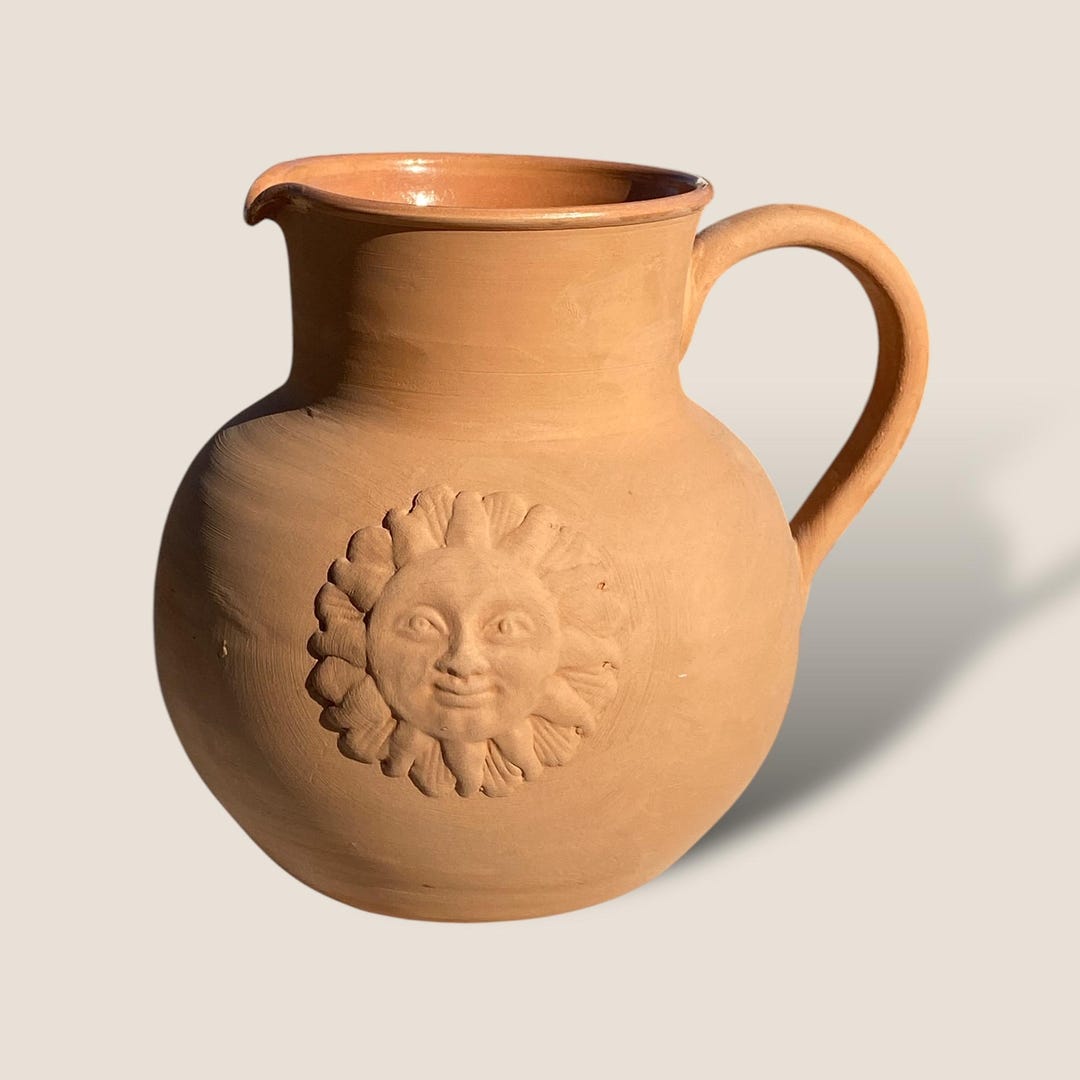 Vintage Italian Raw Terra Cotta Pitcher Solid Sunburst Face | Bentson ...