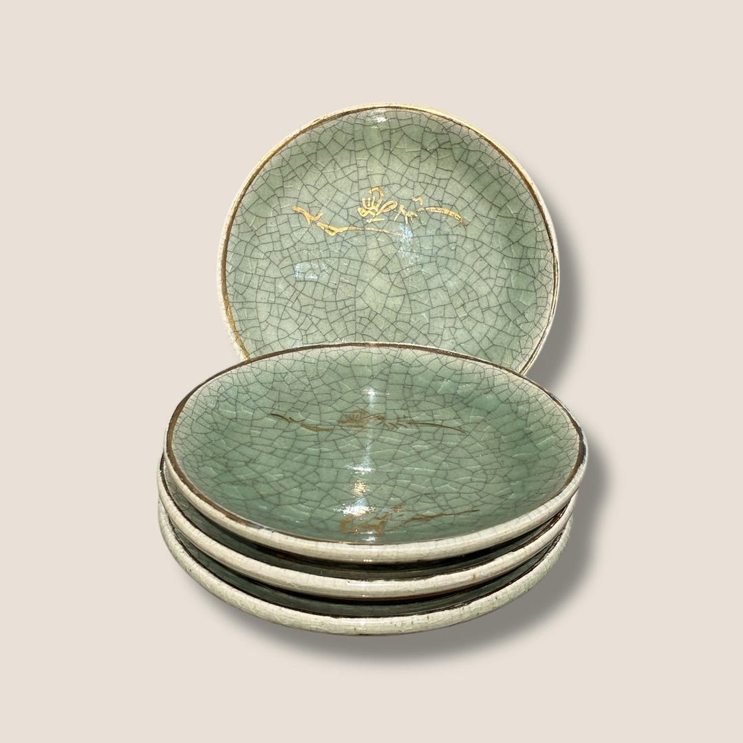 Vintage Japanese Obori Somayaki Soma Ware Plates 5.25 Set of 4 Gold ...