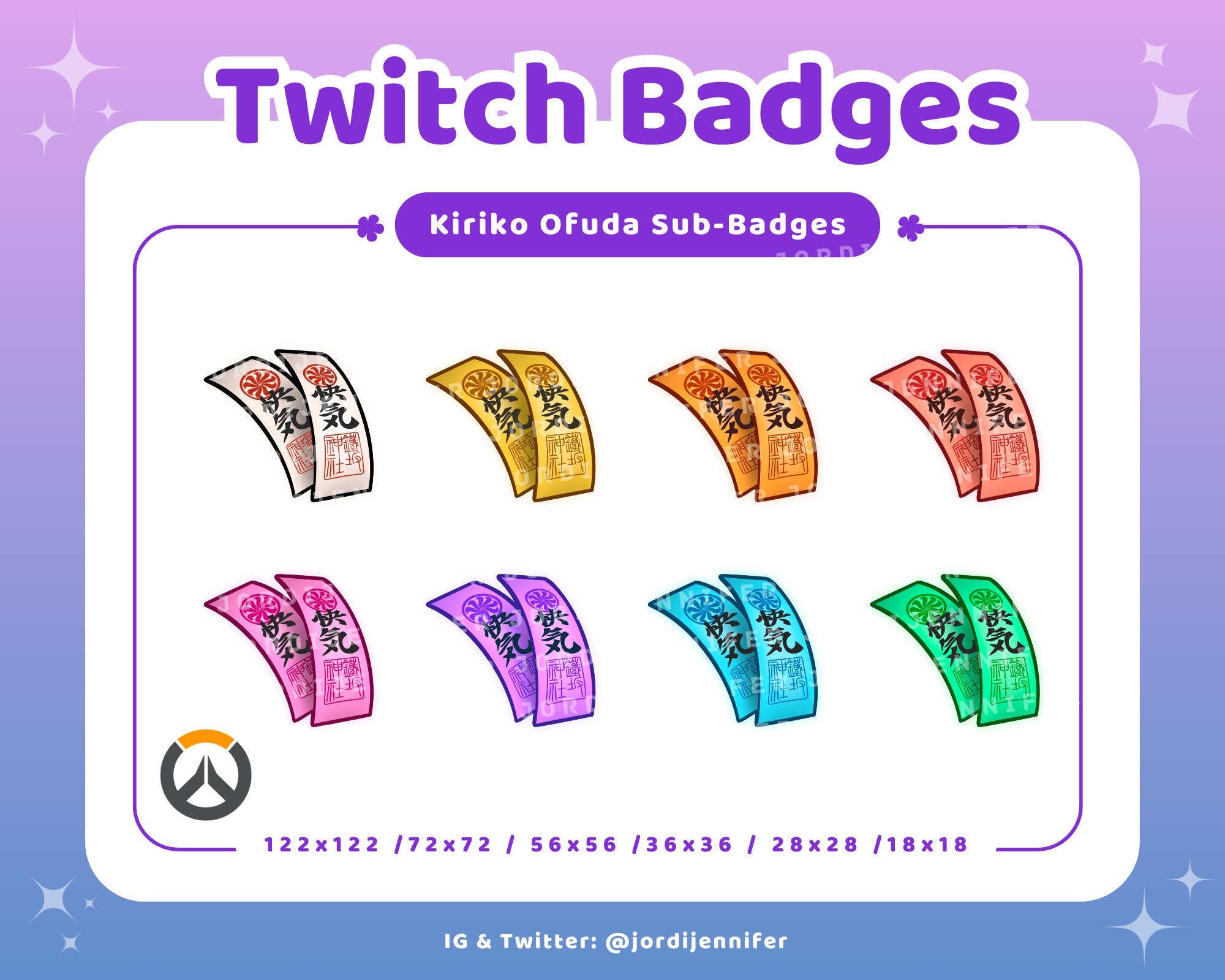 Overwatch Kiriko Ofuda Sub Badges 8-pack for Stream - Twitch, Discord ...