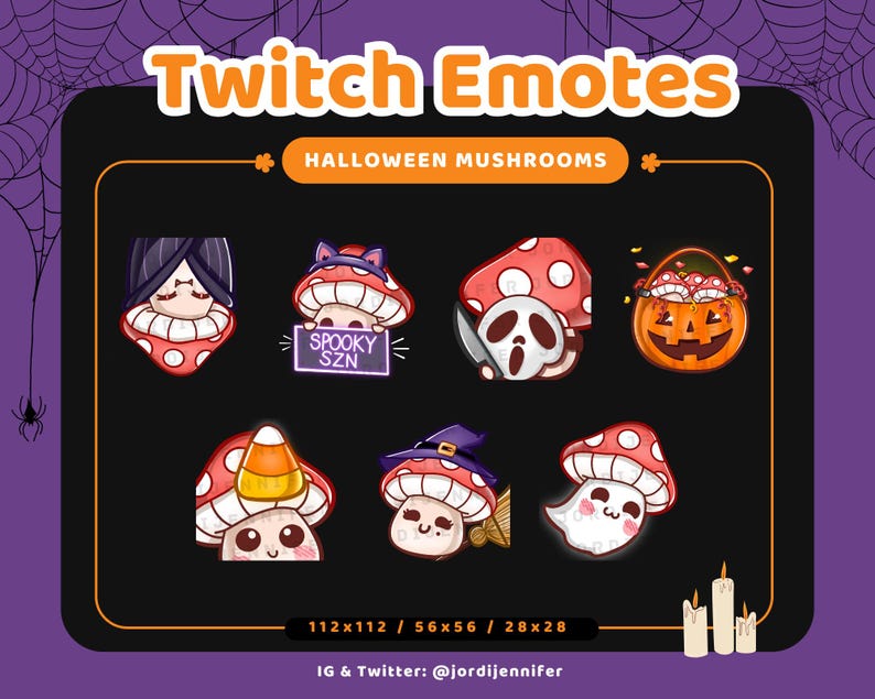 Halloween Spooky Cute Kawaii Mushroom Emote for Stream 7-pack - Twitch ...