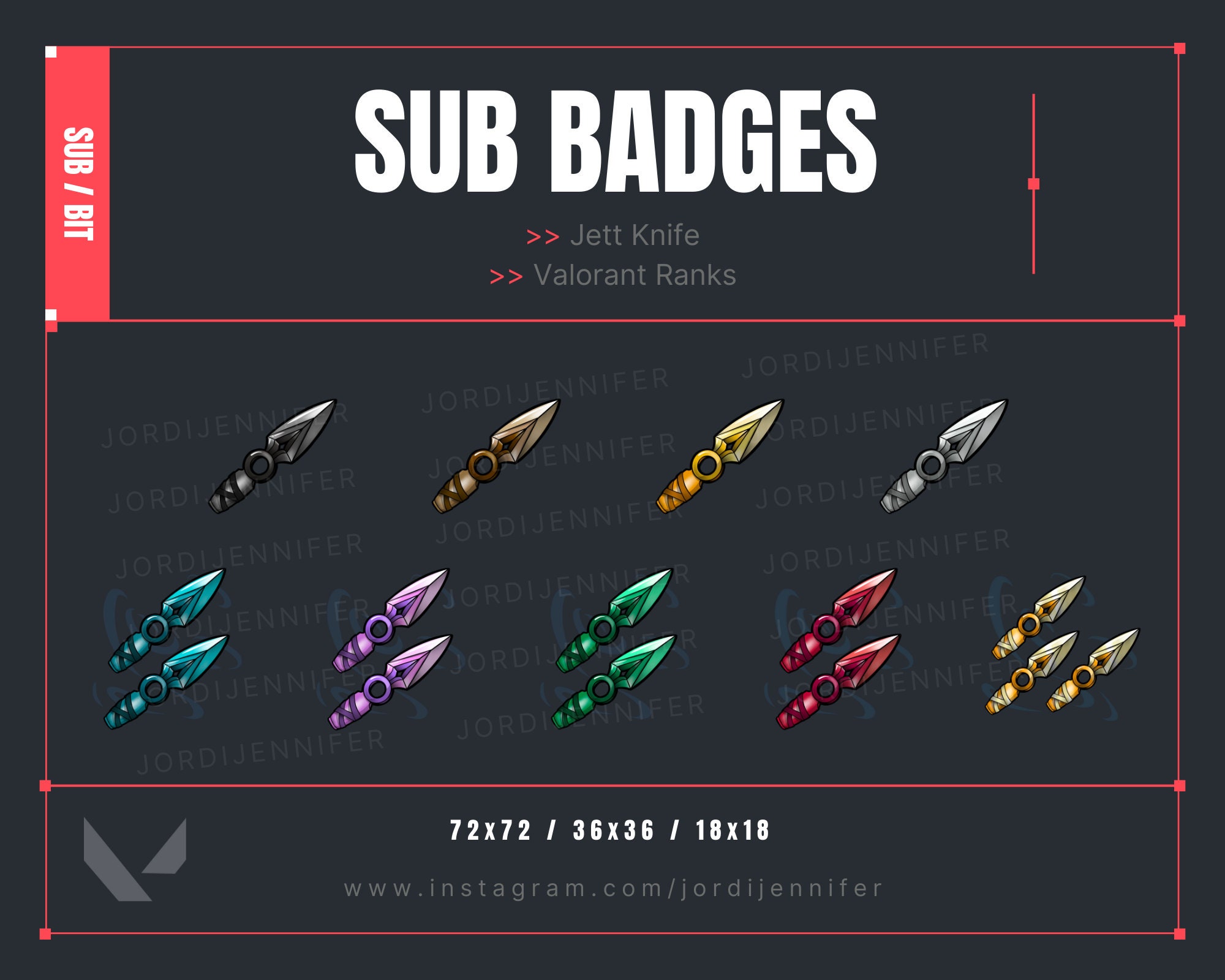 Valorant Jett Knife Sub/bit Badges for Stream - Twitch, Discord ...