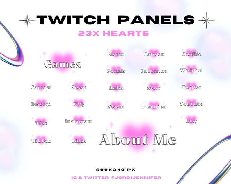 Chrome Pink Kawaii Cute Heart Panels for Twitch - 23x-pack - Etsy