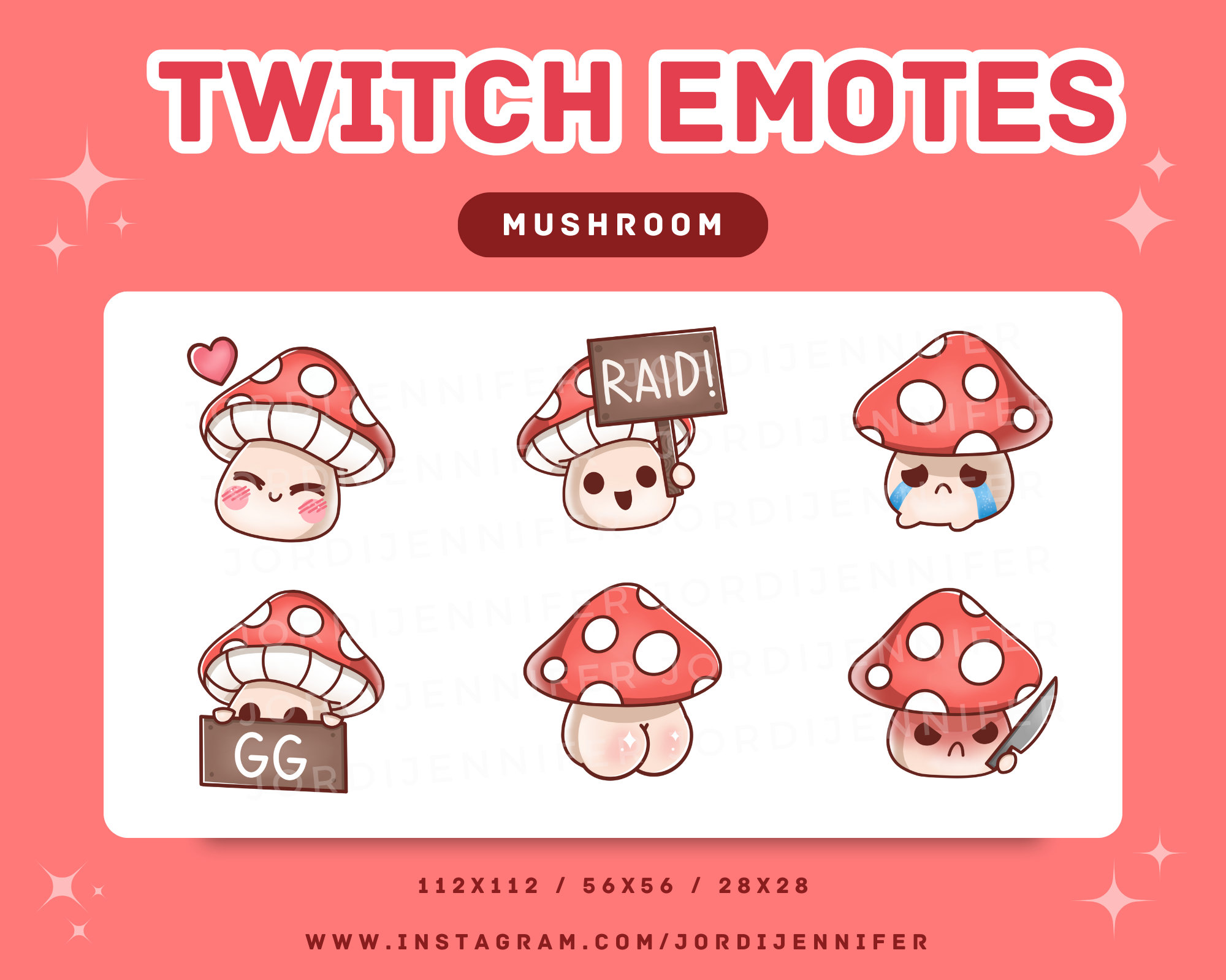 Cute Kawaii Mushroom Emote for Stream 6-pack - Twitch, Discord, Youtube ...
