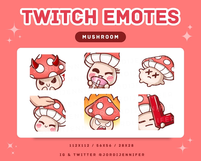 Cute Kawaii Mushroom Emote for Stream 6-pack - Twitch, Discord, Youtube ...