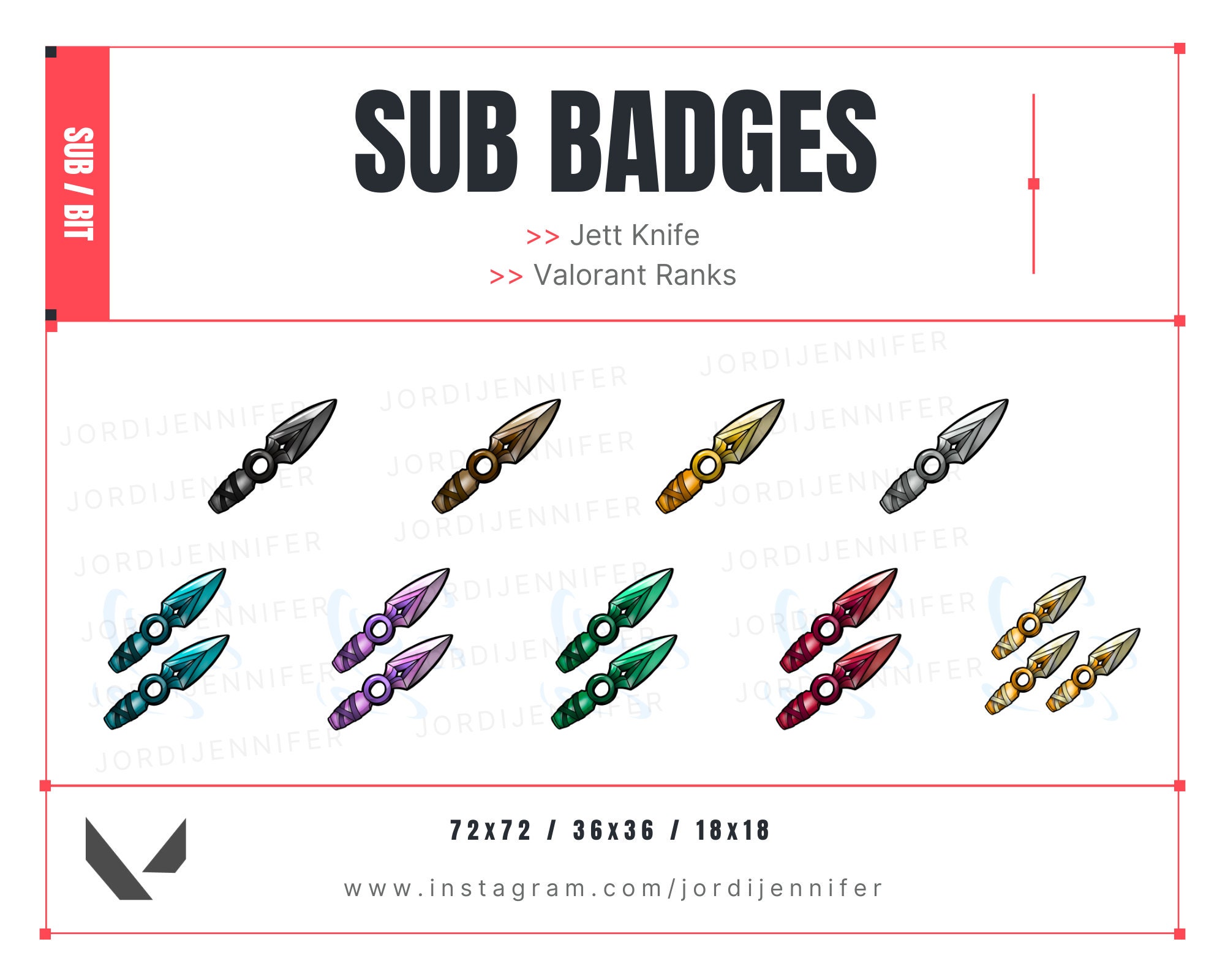 Valorant Jett Knife Sub/bit Badges for Stream - Twitch, Discord ...