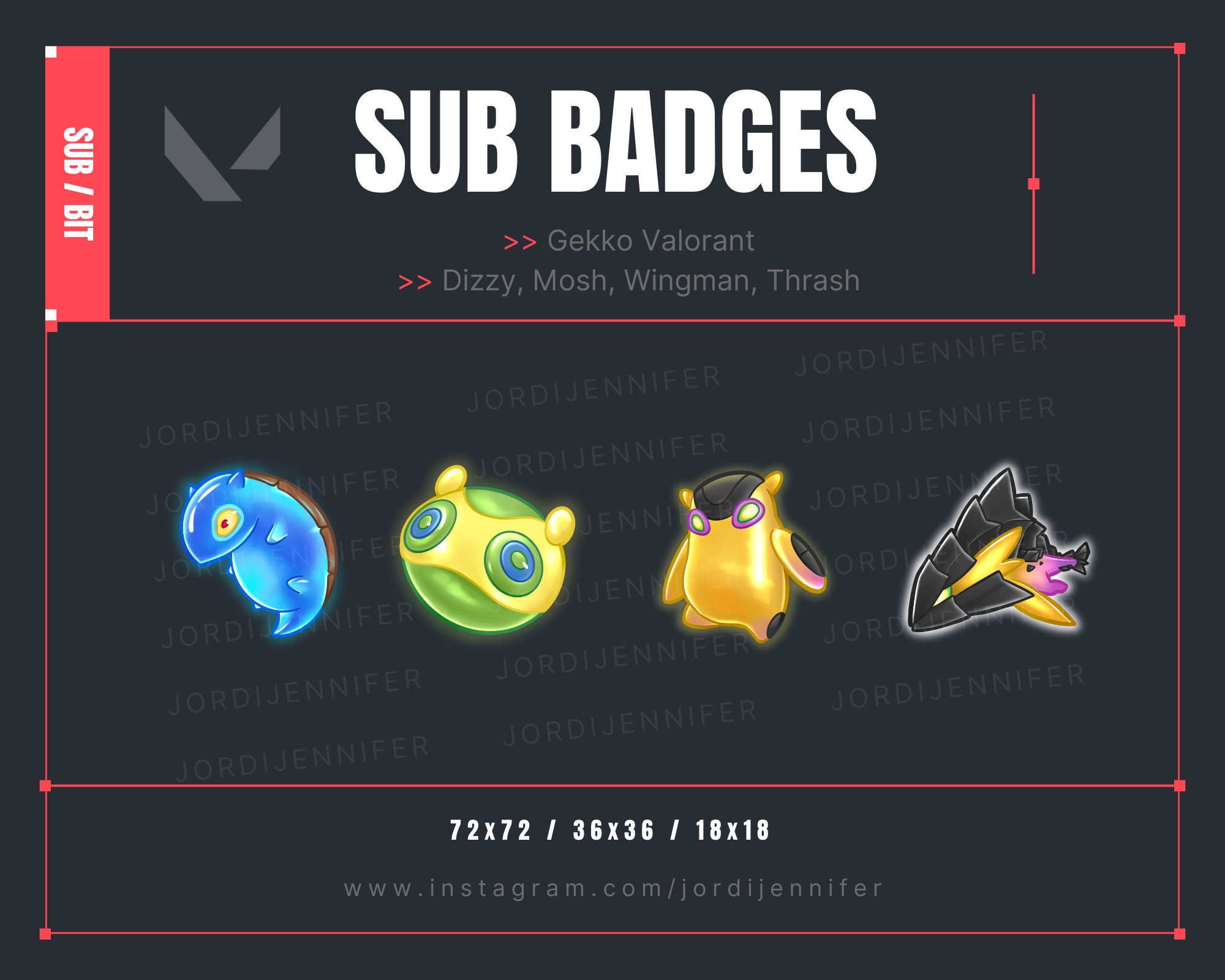 Valorant Gekko Dizzy Mosh Wingman Thrash Sub Badges 4-pack for Stream ...
