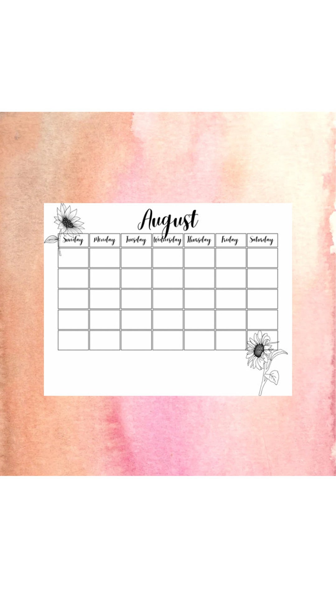 Blank August Calendar - Etsy