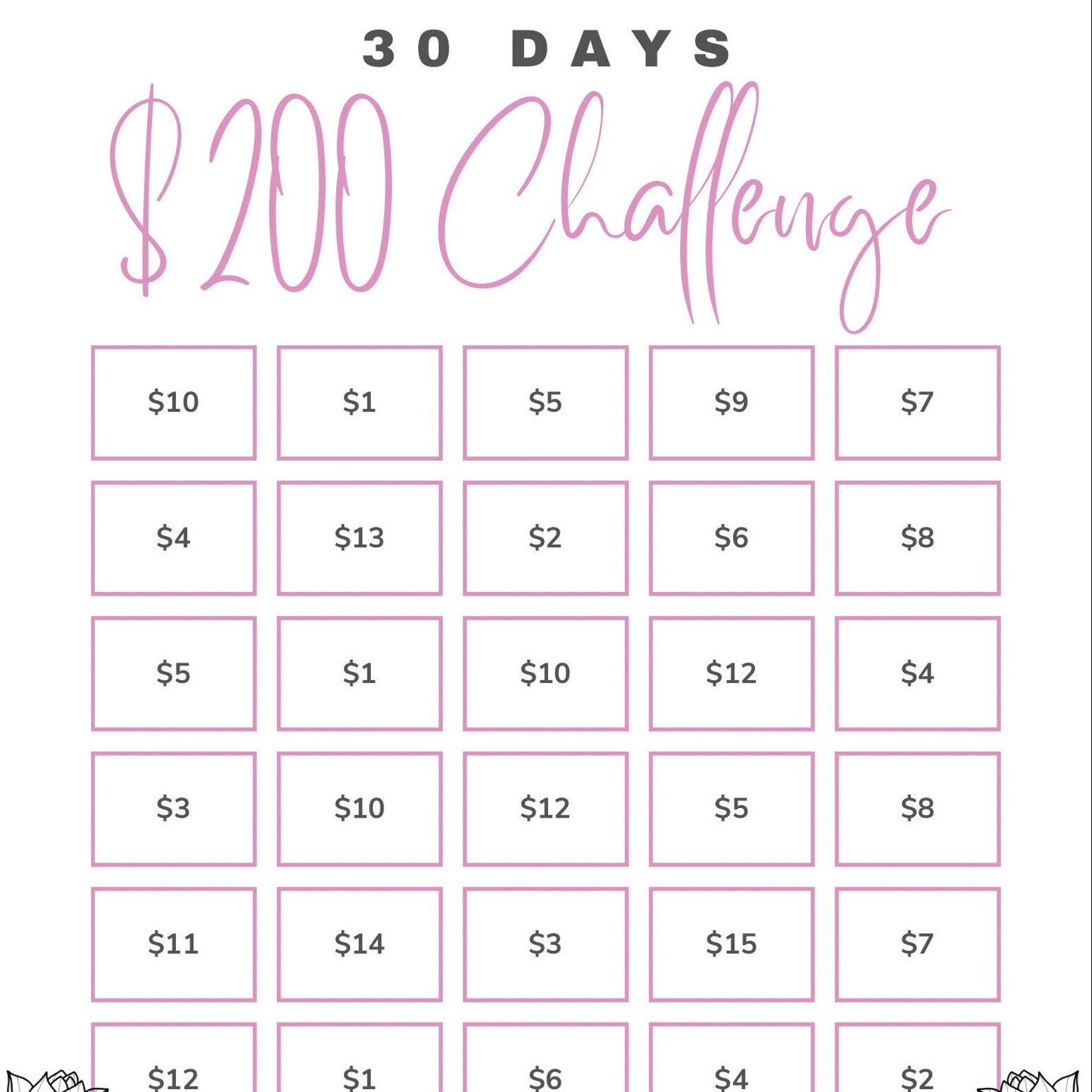 30 Day 200 Dollar Savings Challenge - Etsy