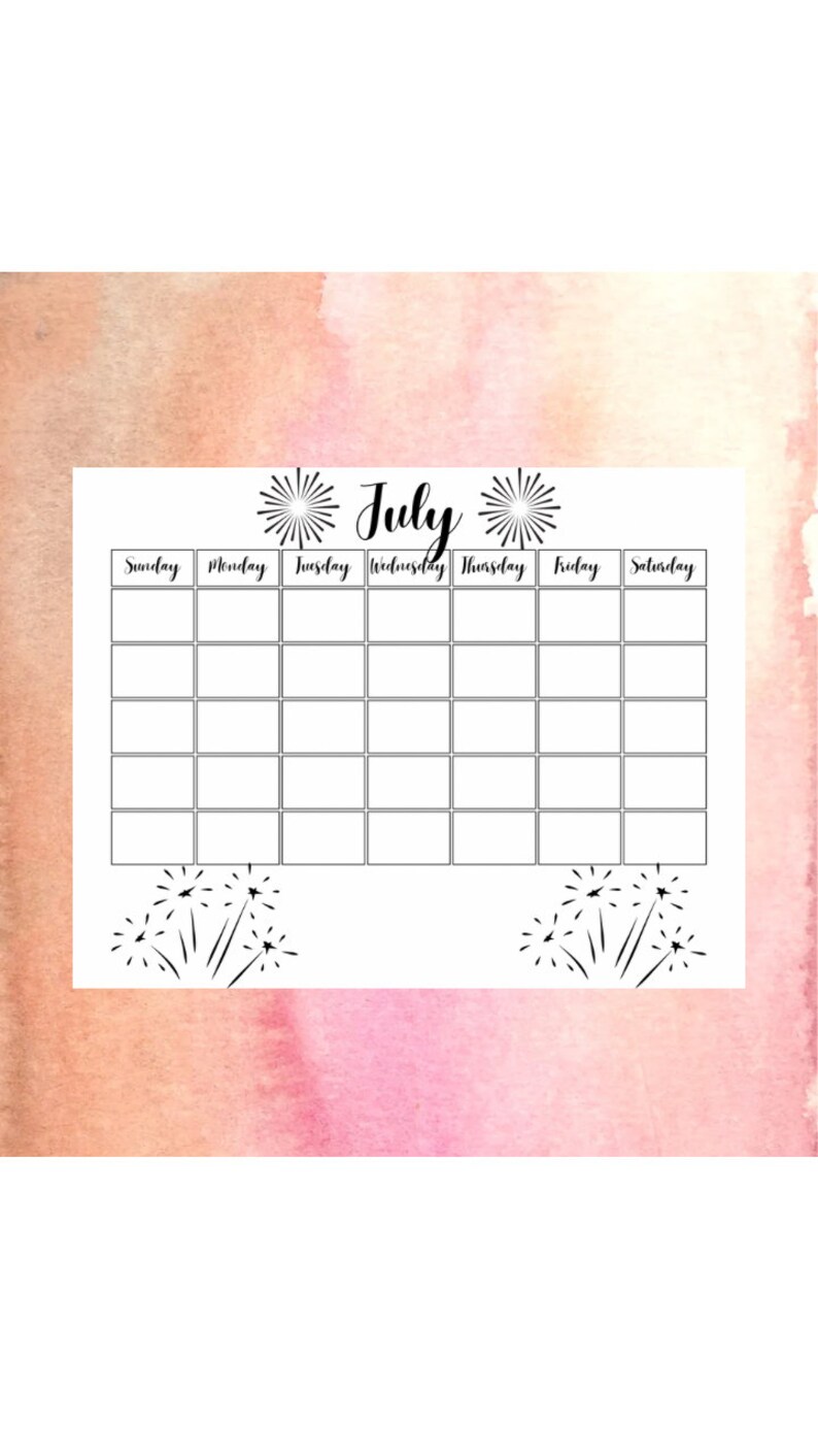 July Blank Calendar - Etsy
