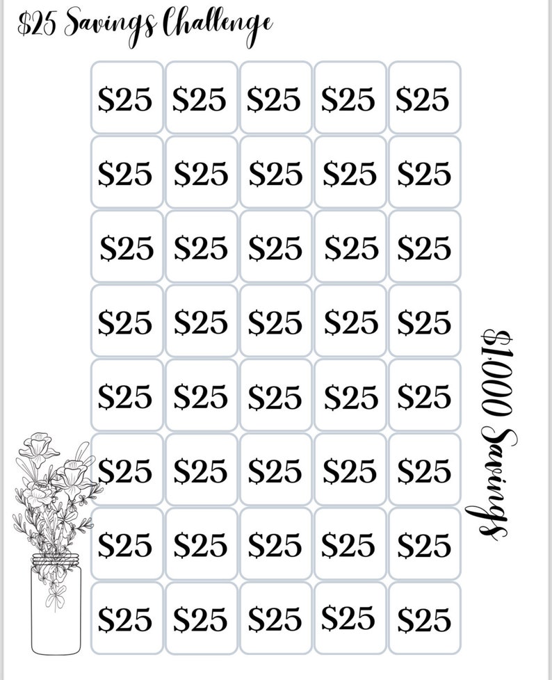 25 Dollar Savings Challenge - Etsy