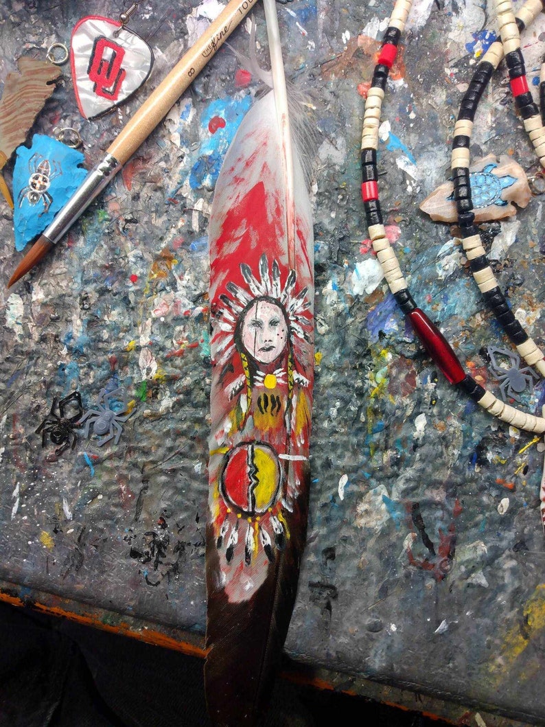 Authentic Indigenous Painted Turkey Feather, Native American Artwork ...