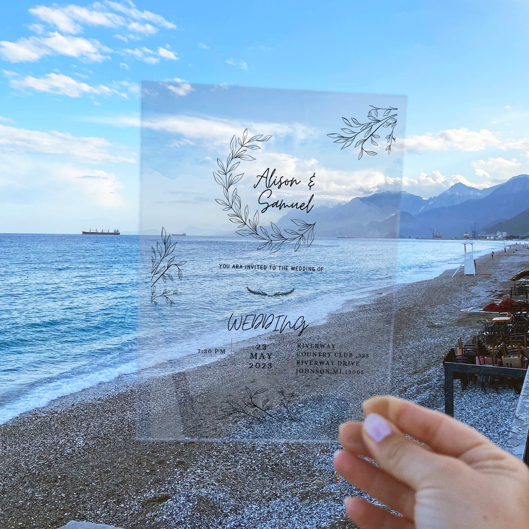 Custom Acrylic UV Wedding Invitation on Clear Plexiglass - Etsy