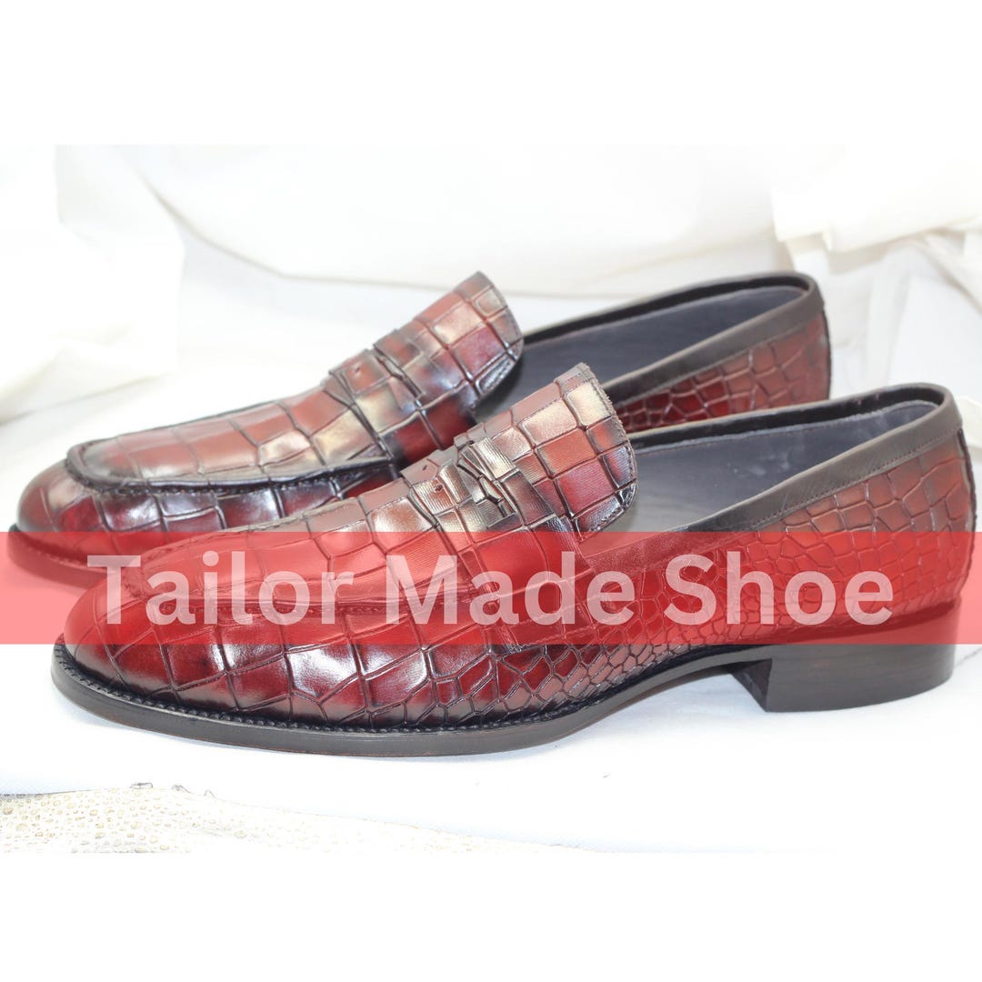 Handcrafted Crocodile Pattern Leather Loafers – Bespoke Men’s Shoes - Etsy