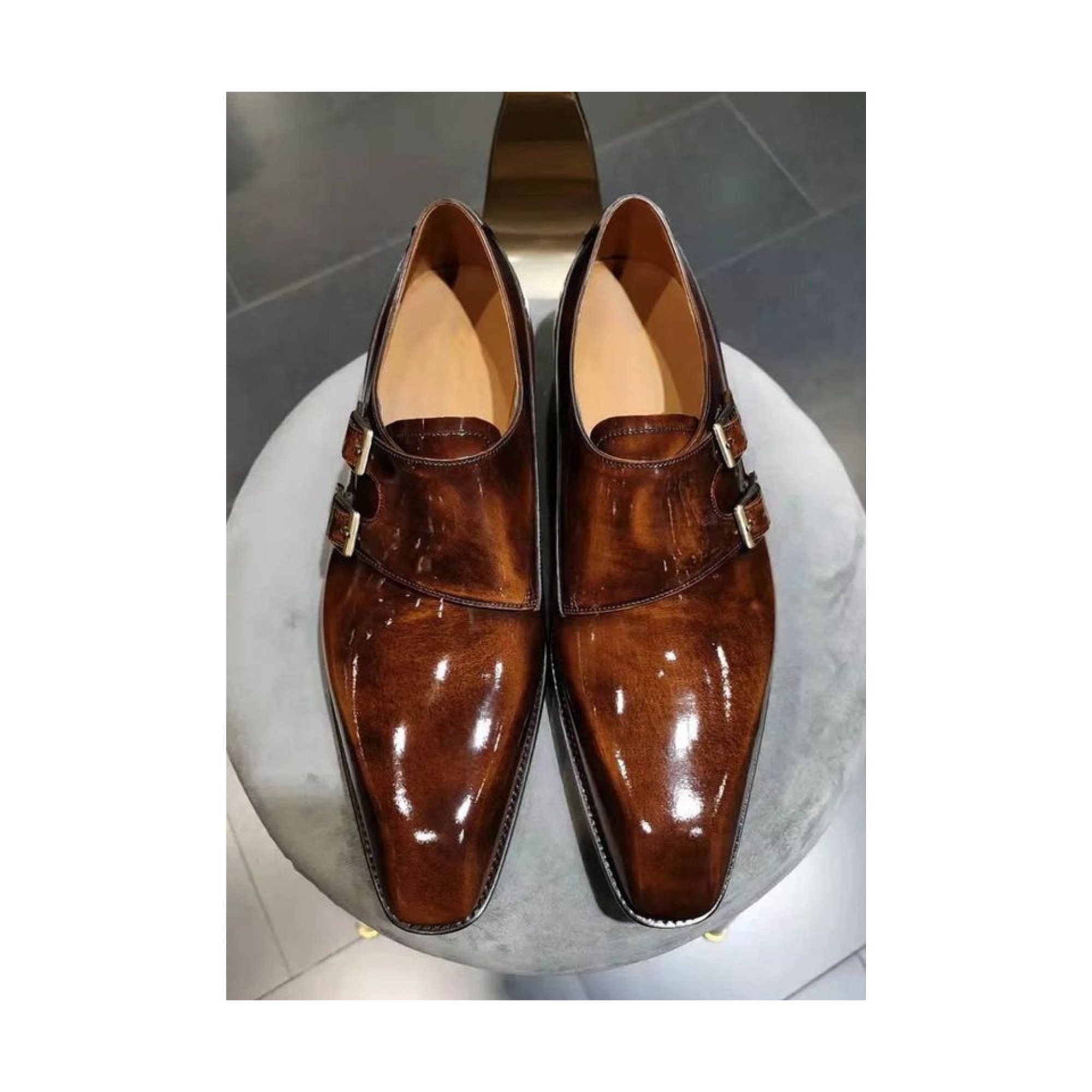 Bespoke Handmade Custom Made Made to Order Brown Patent Leather Double ...
