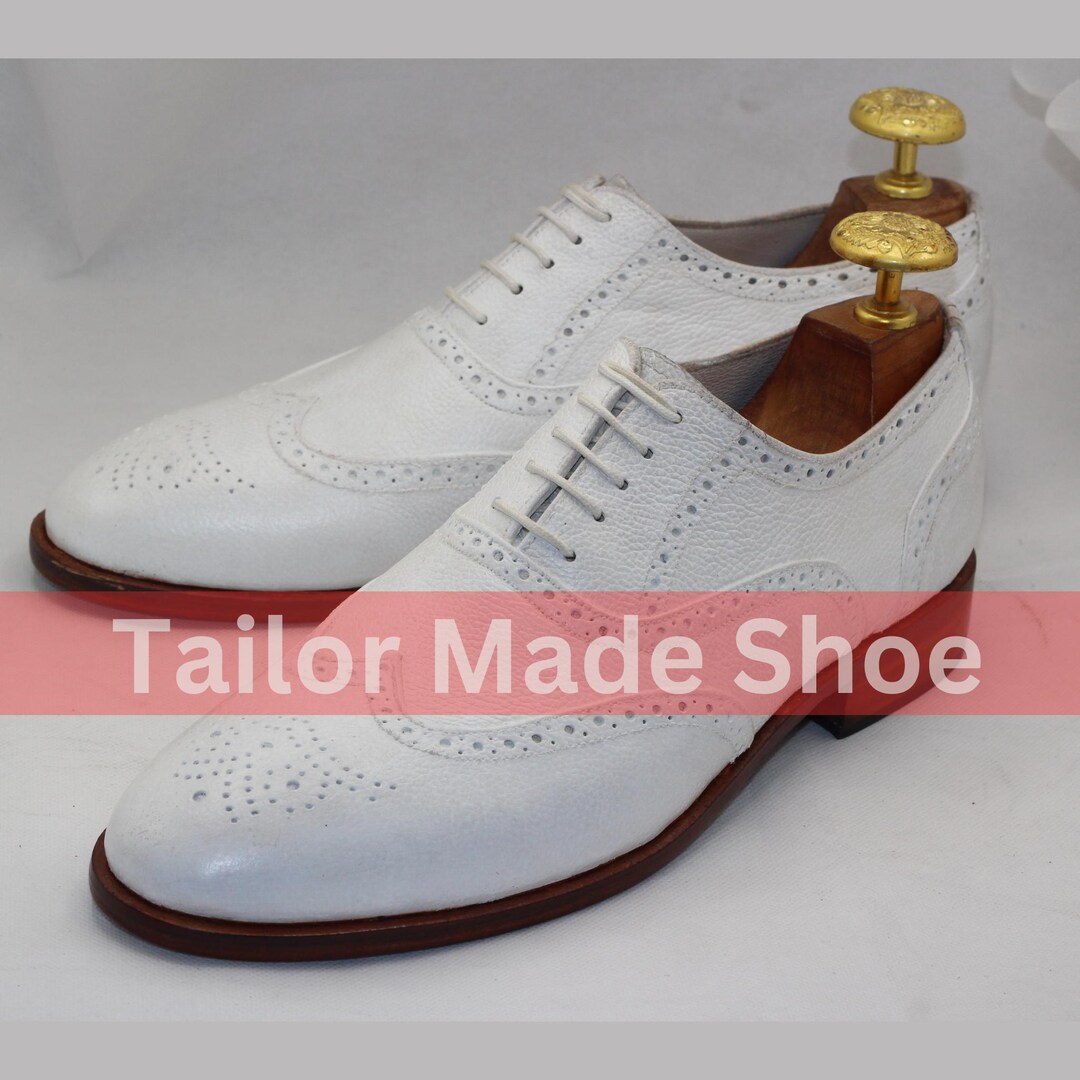 Men's Classic White Leather Brogue Shoes Sophisticated White Oxford ...